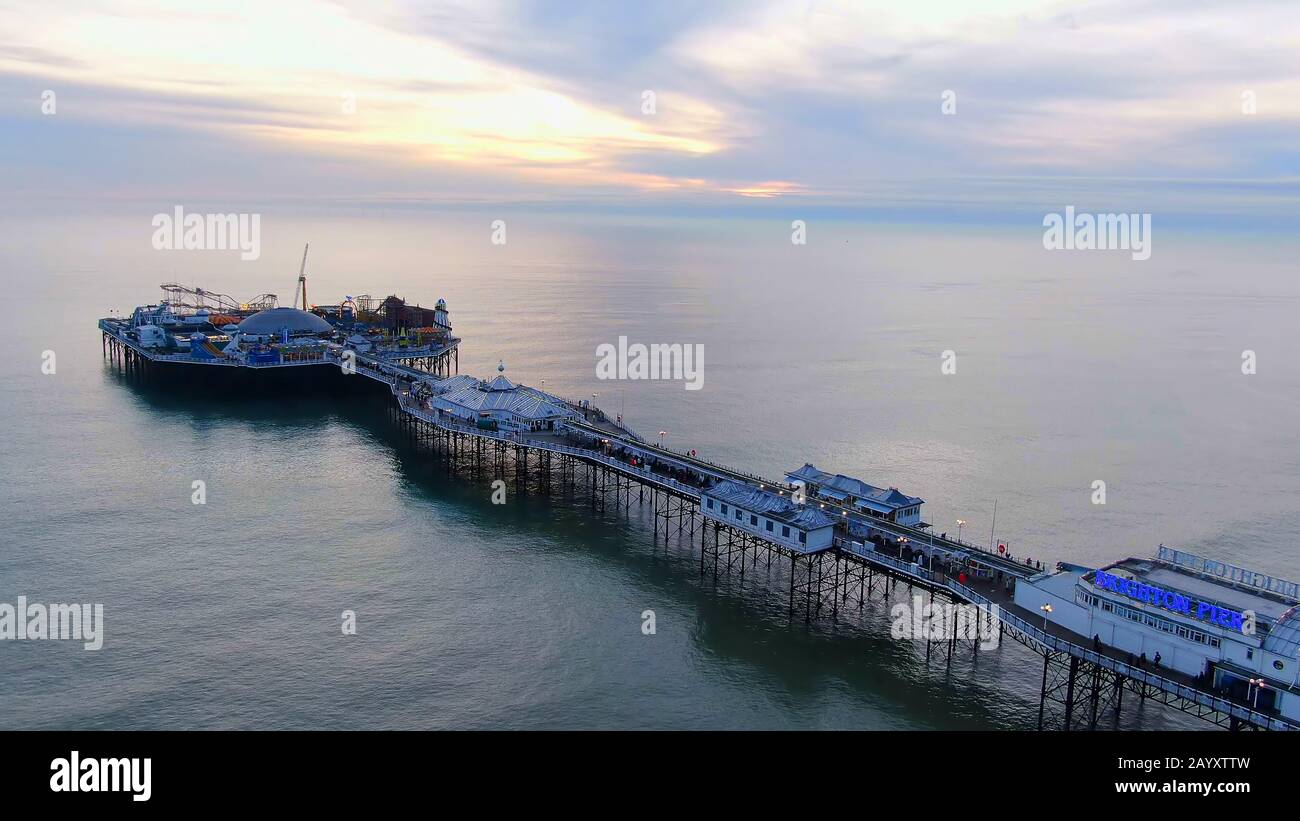Brighton Pier in the evening - beautiful aerial view Stock Photo - Alamy