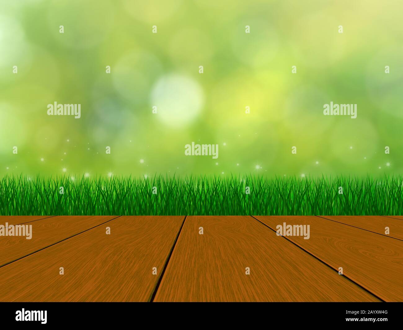 Spring background with wood planks and grass Stock Photo - Alamy