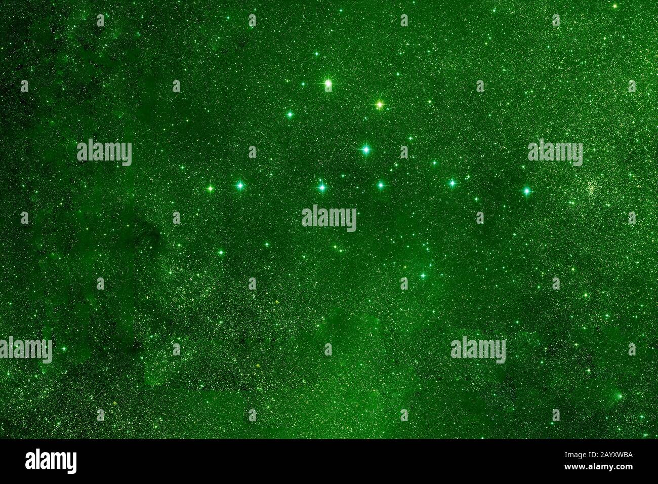 Beautiful space, a cluster of stars and galaxies. In green. Elements of ...