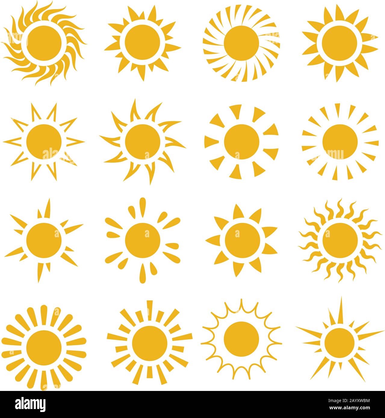 Yellow summer sun vector symbols. Sun set summer, sunburst and ray ...