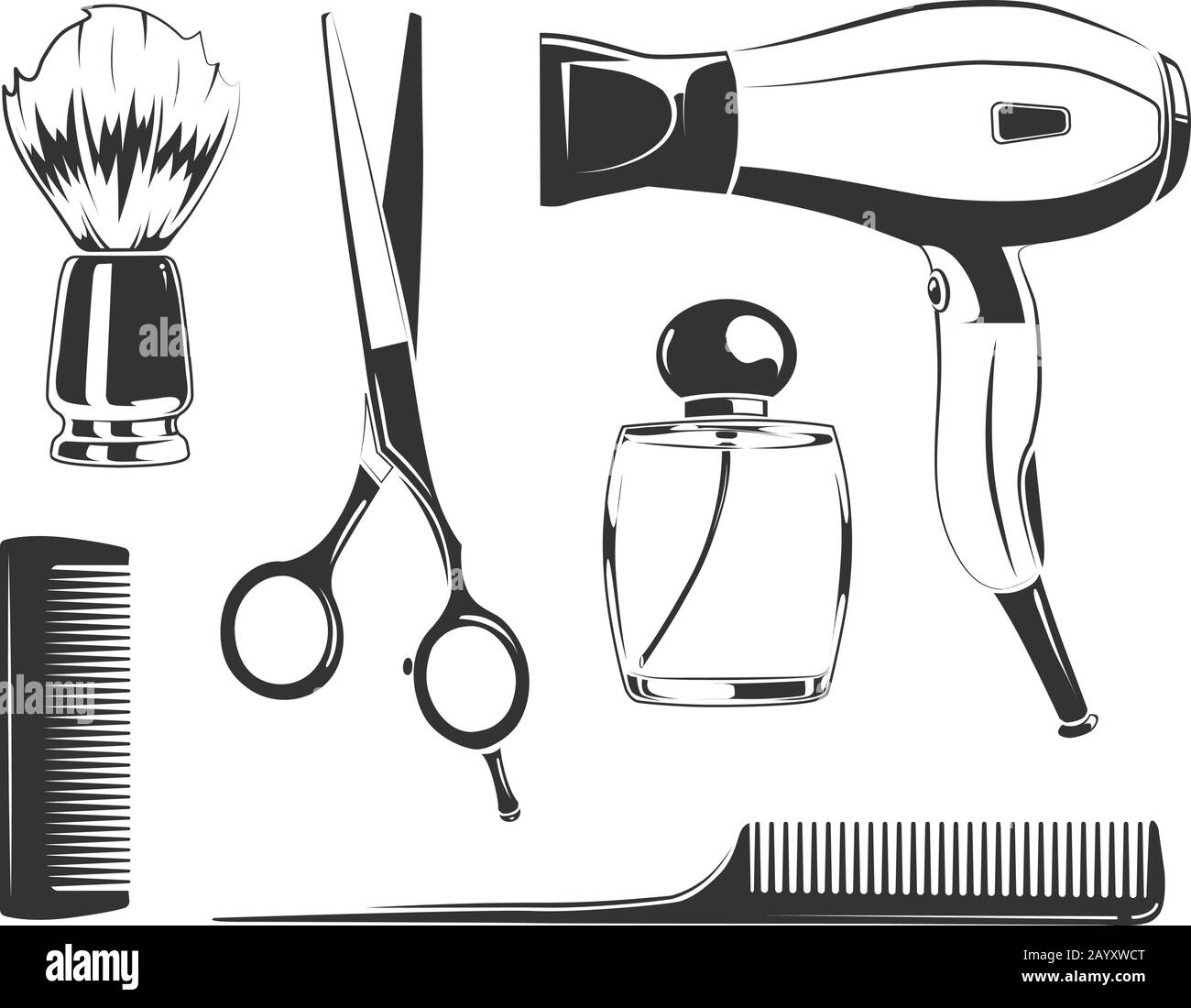 Vector black elements for barber shop labels. Comb and scissors, hair ...