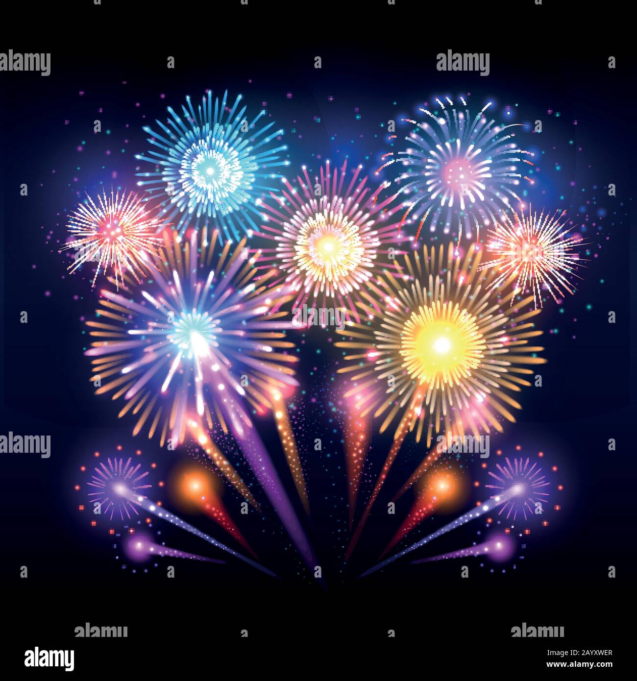Festive vector background, poster with firework rockets bursting ...