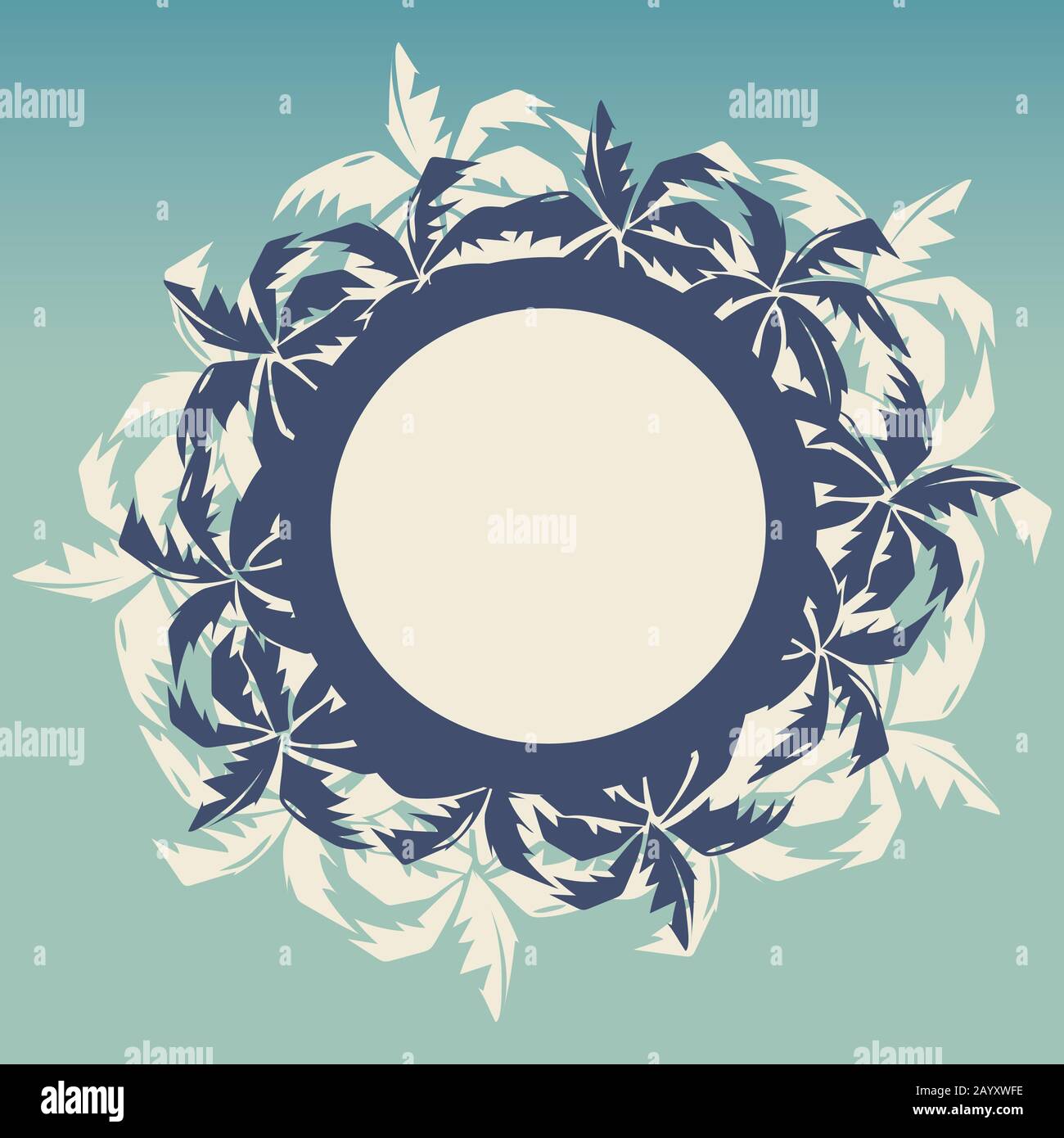 Tropical round frame with palm trees. Circle coconut plant, vector ...