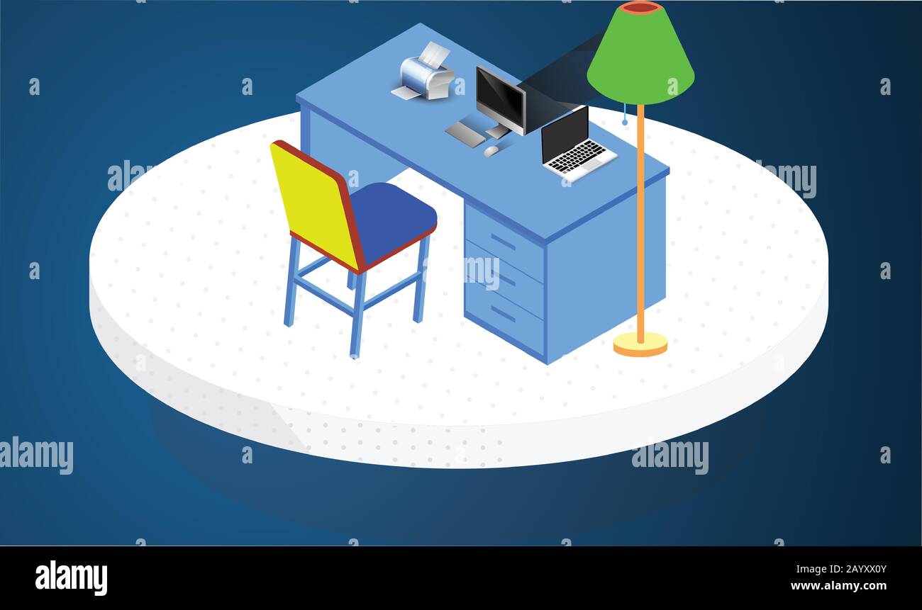 office work station with laptop and printer Stock Vector Image & Art ...