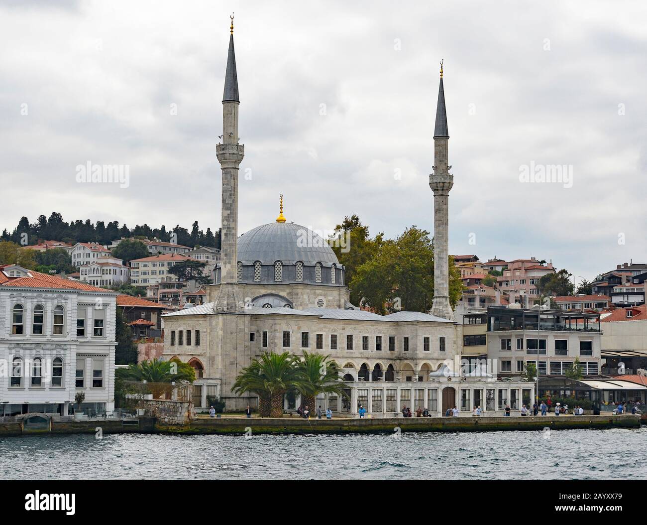 Istanbul, Turkey - September 16th 2019. Locals fish in the waters of ...