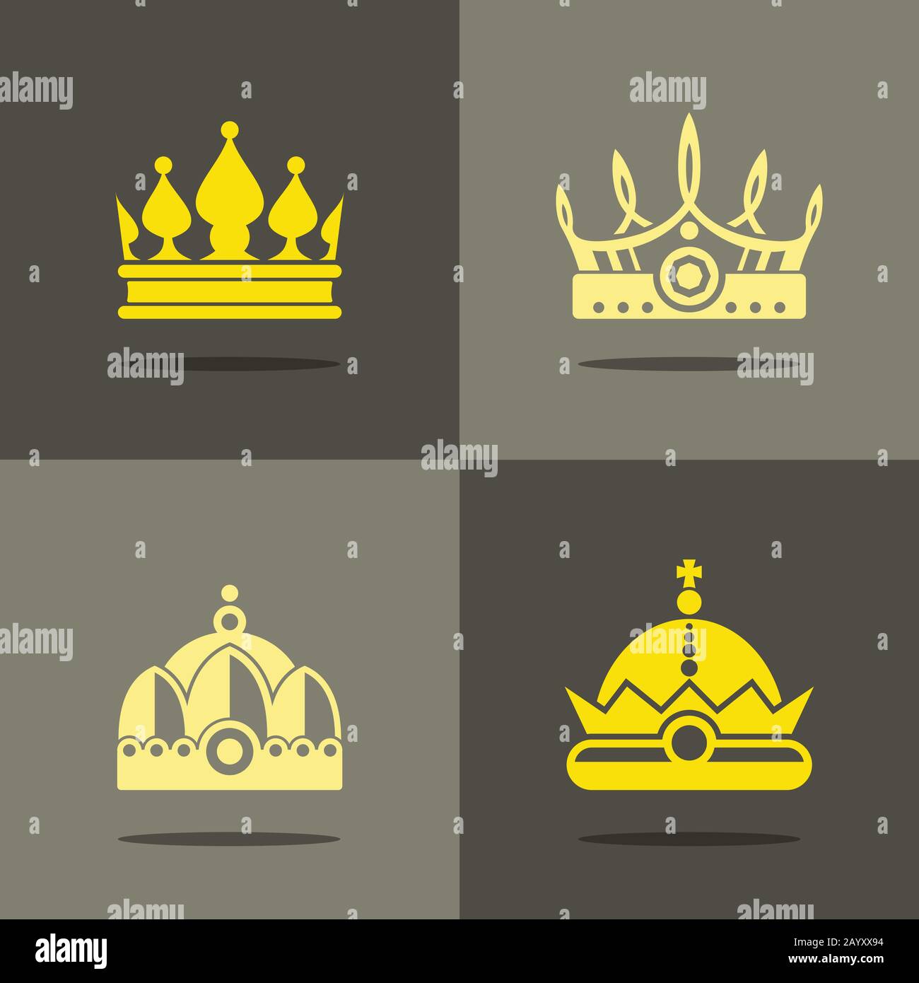 Yellow crown icons with shadow. Royal crown for prince, vector ...