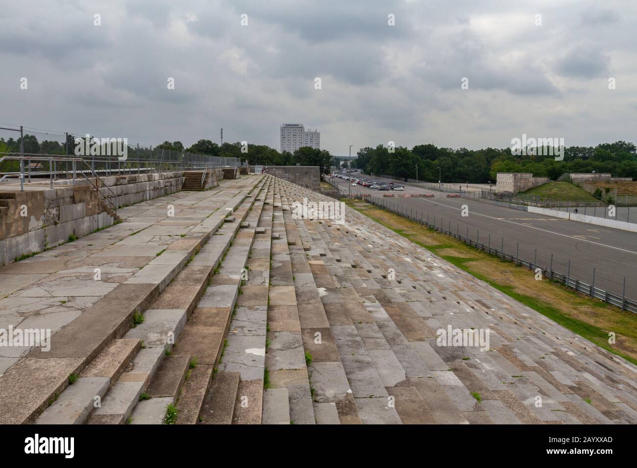 View along the concrete seating on the main grandstand overlooking the ...