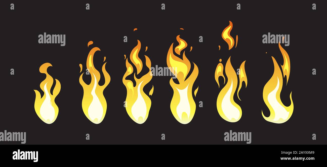 Cartoon comic vector fire animation frames for computer game. Fire ...
