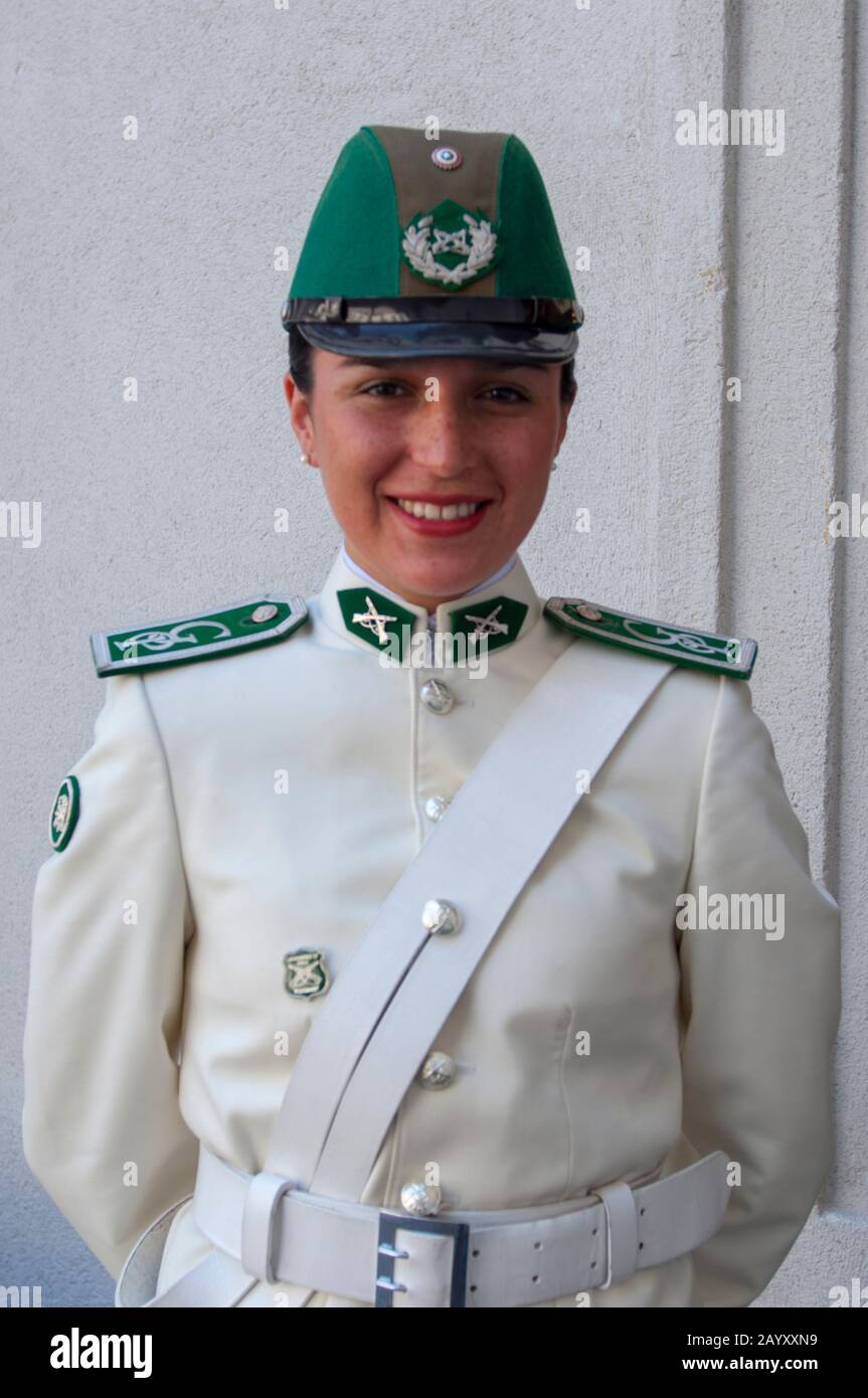A female guard at the parliament in downtown Santiago, Chile Stock ...