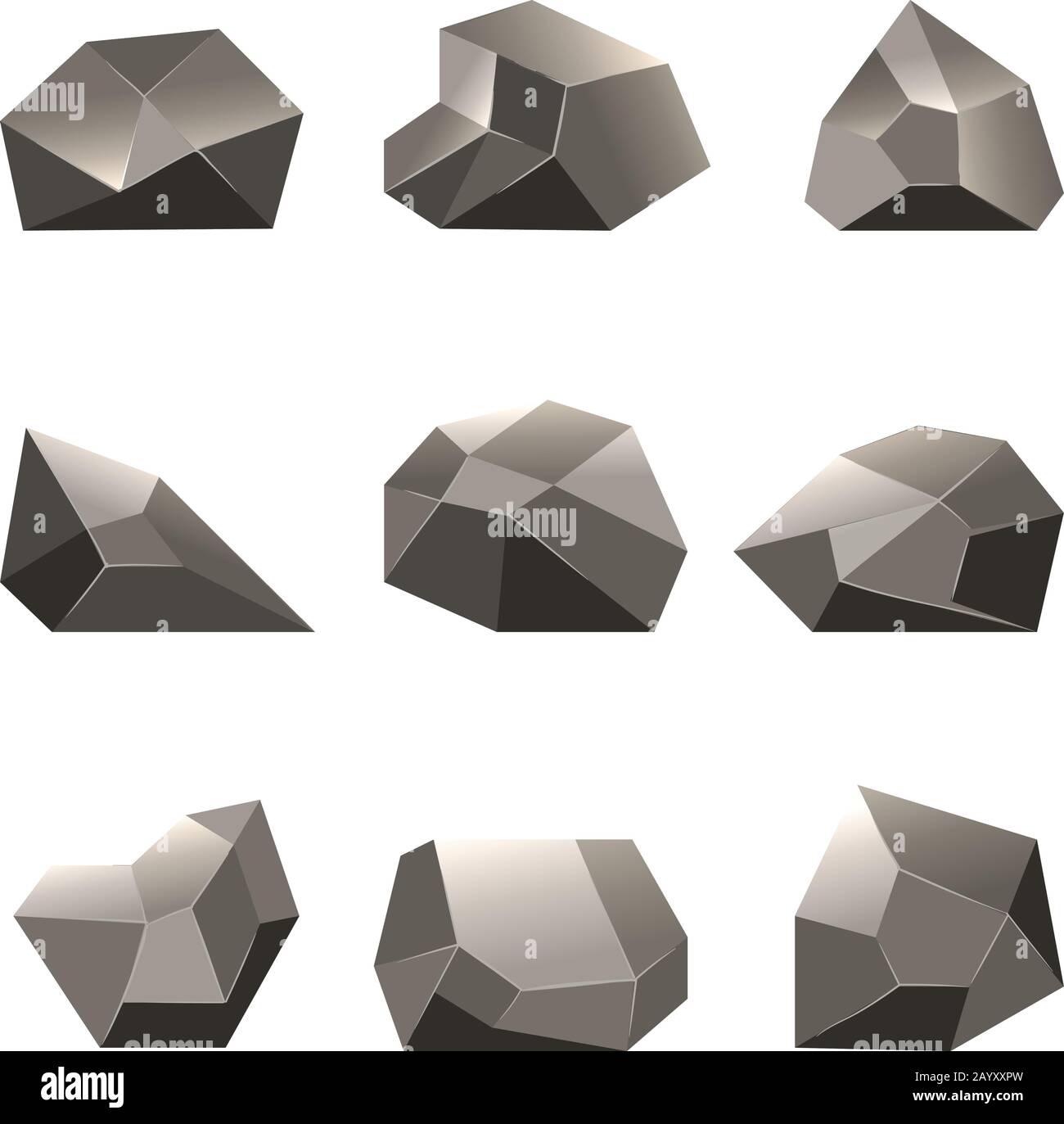 Polygon stone or poly rock vector icons. Set of triangular stones ...