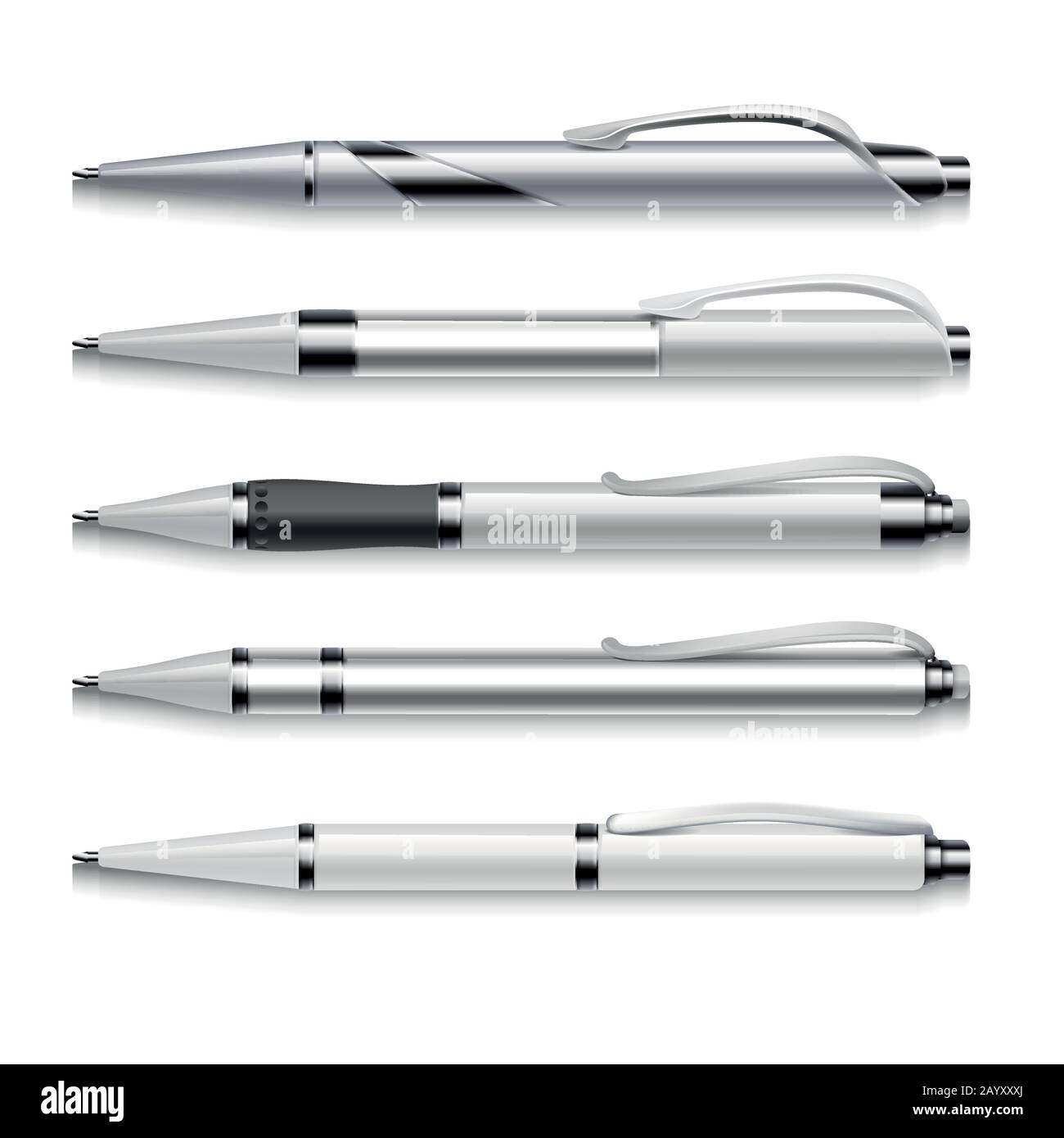 Blank and metallic vector pens template on white background. Set of ...