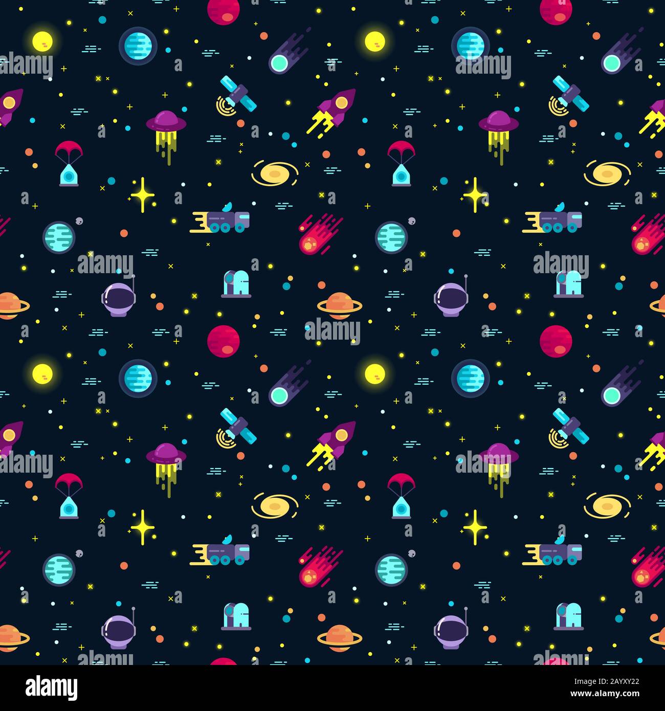 Space vector seamless pattern with planets and spaceships. Spaceship ... Space vector seamless pattern with planets and spaceships. Spaceship ...