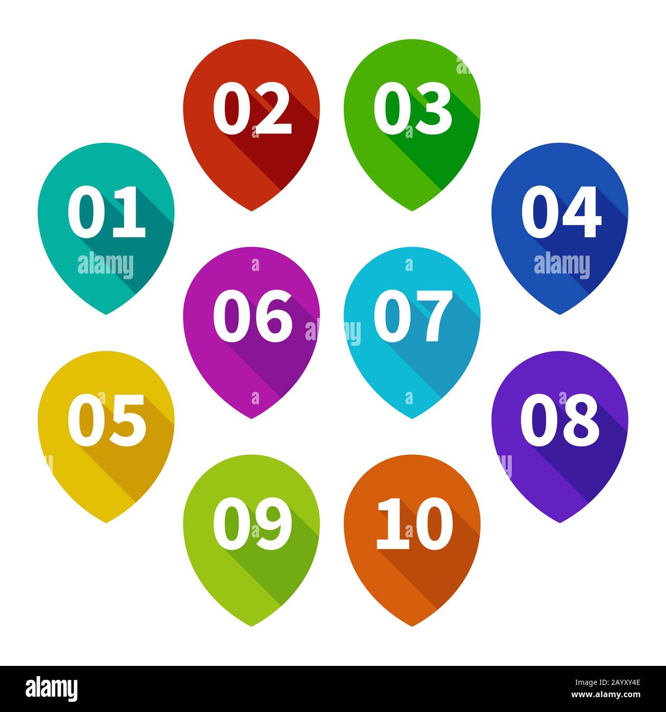 Numbered pin marker for gps map flat icons. Set of colored pins for gps, icon pointer for gps ...