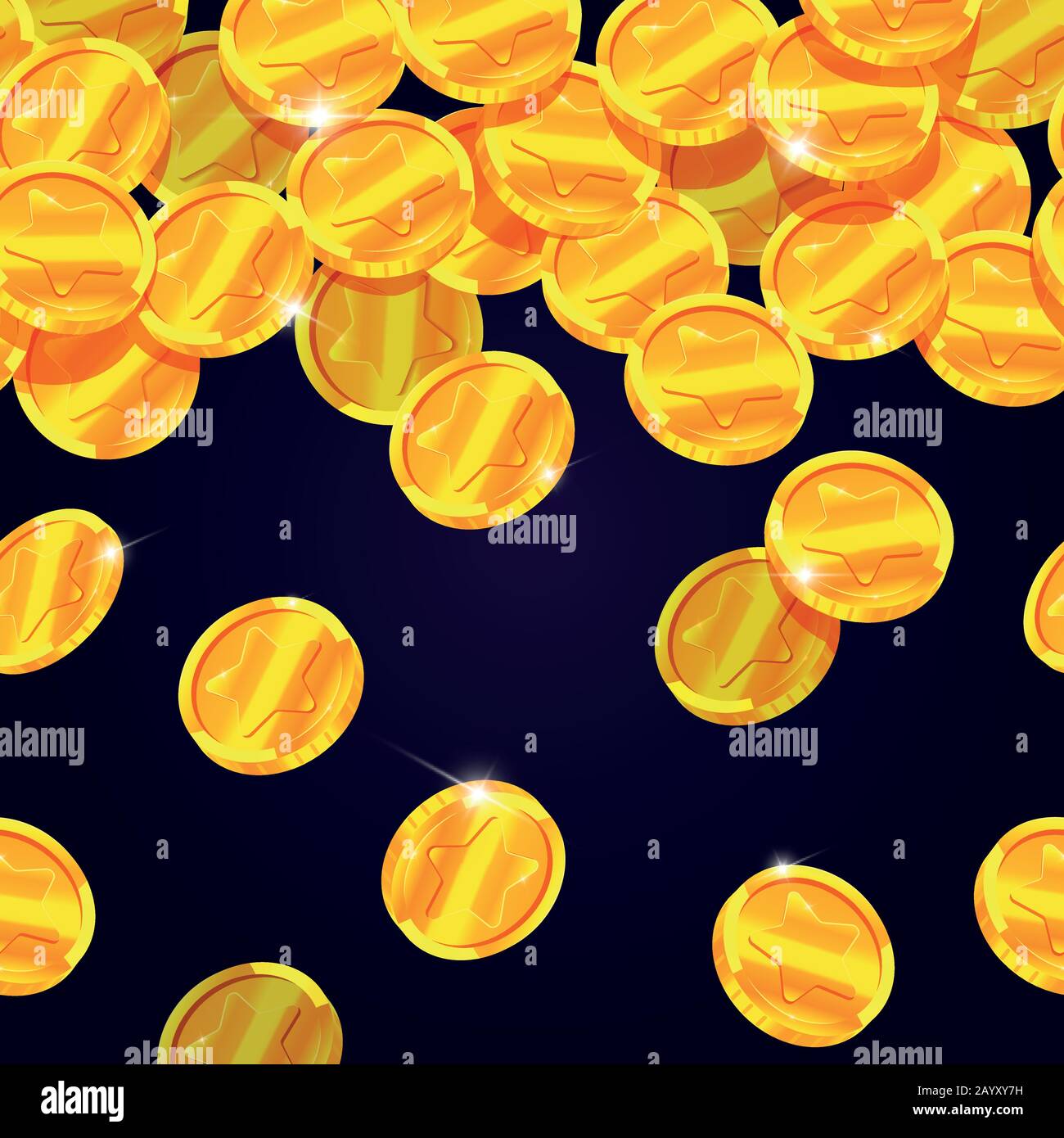 Falling golden coins. Vector seamless border. Wealth coins rain ...