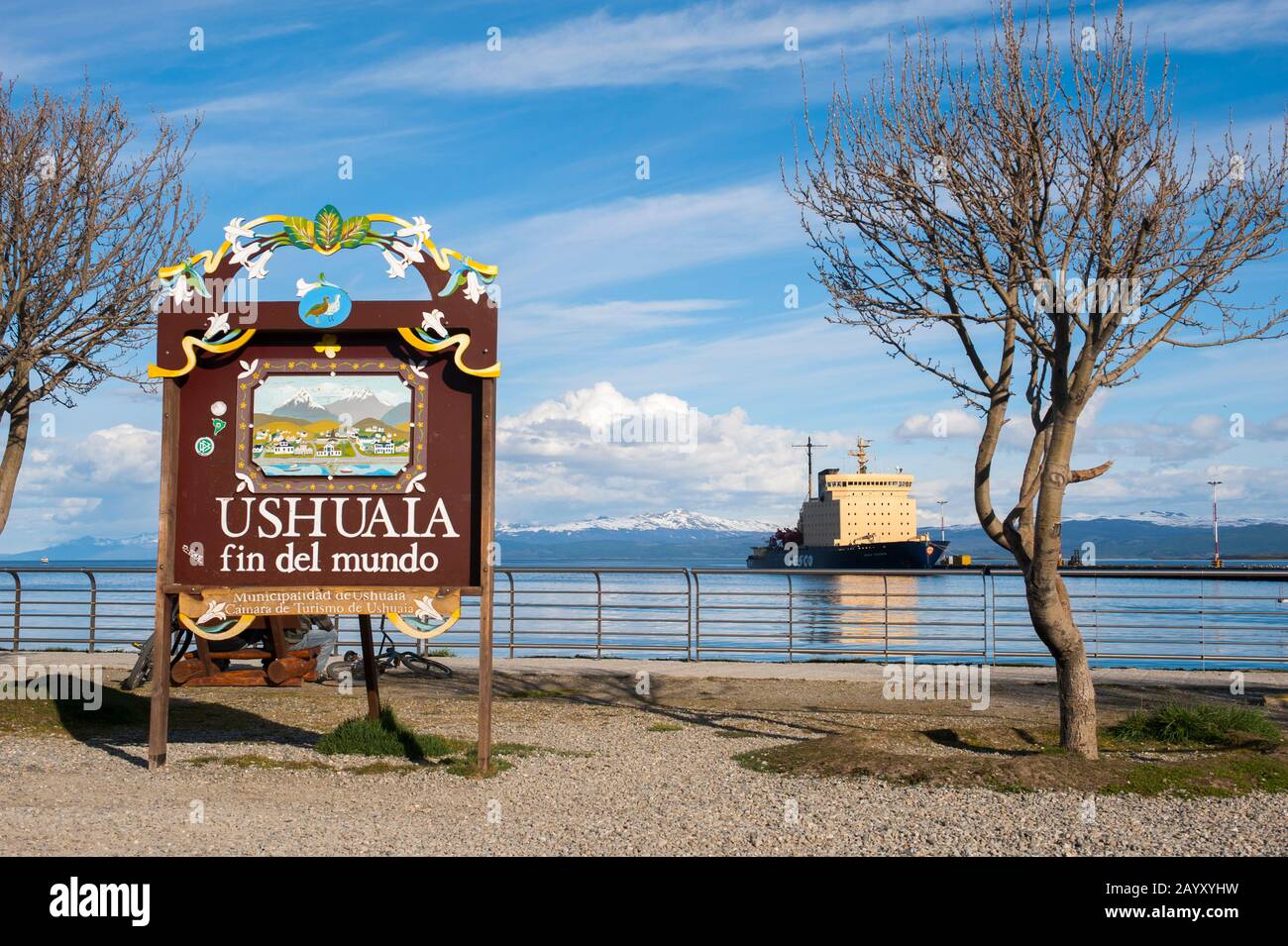 The end of the world sign in Ushuaia, the capital of Tierra del Fuego ...