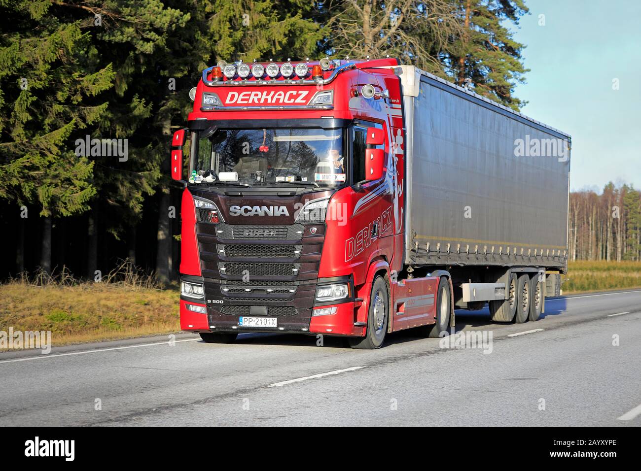 Super Scania S500 truck Derkacz from Poland transports goods towards ...