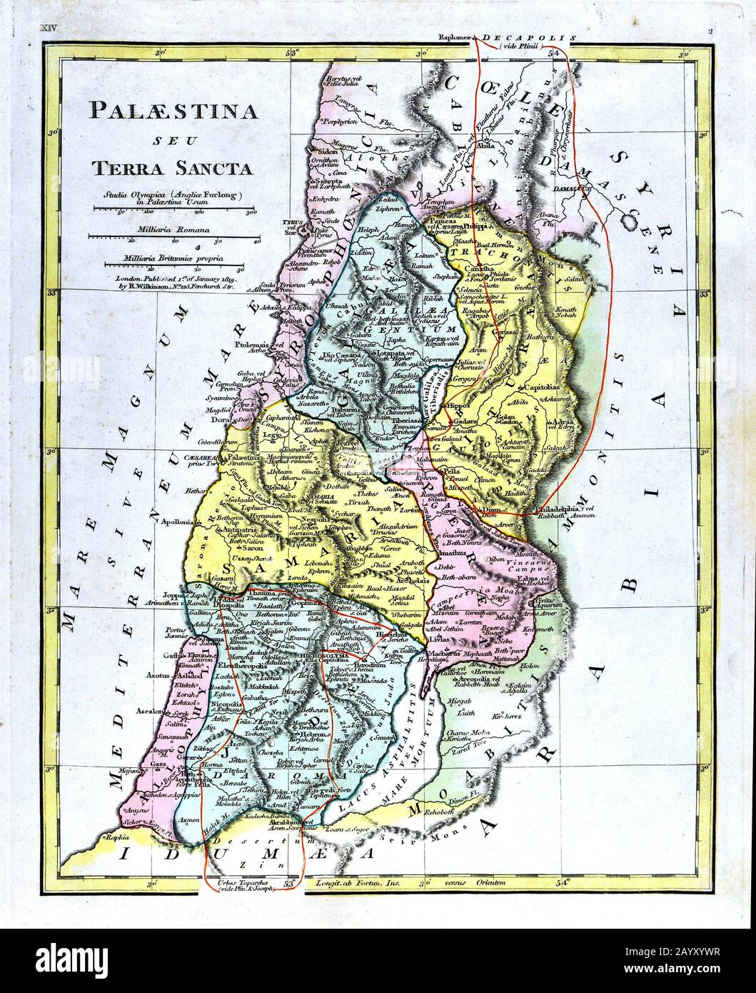 1808 Wilkinson Map Holy Land Ancient Palestine Palestina Terra Sancta ...