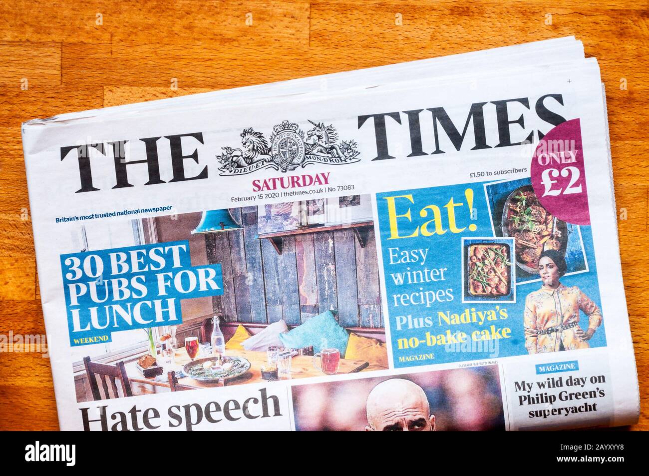 The front page and masthead of The Times, a British tabloid newspaper ...