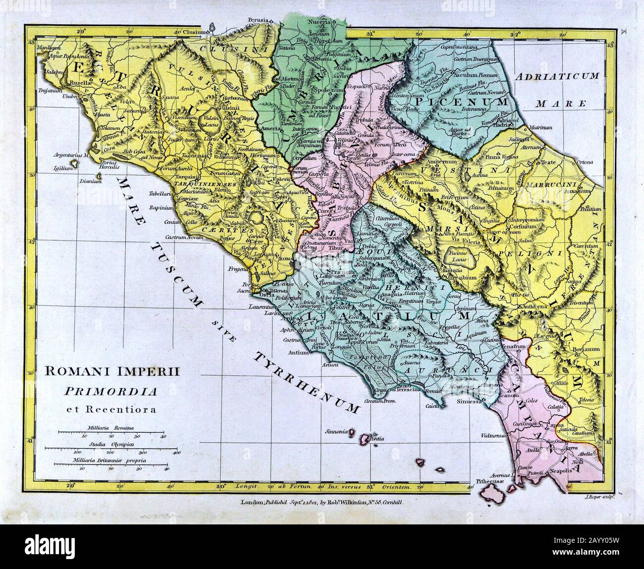 1808 Wilkinson Map Roman Italy Rome Romani Imperii Primordia Etruria ...