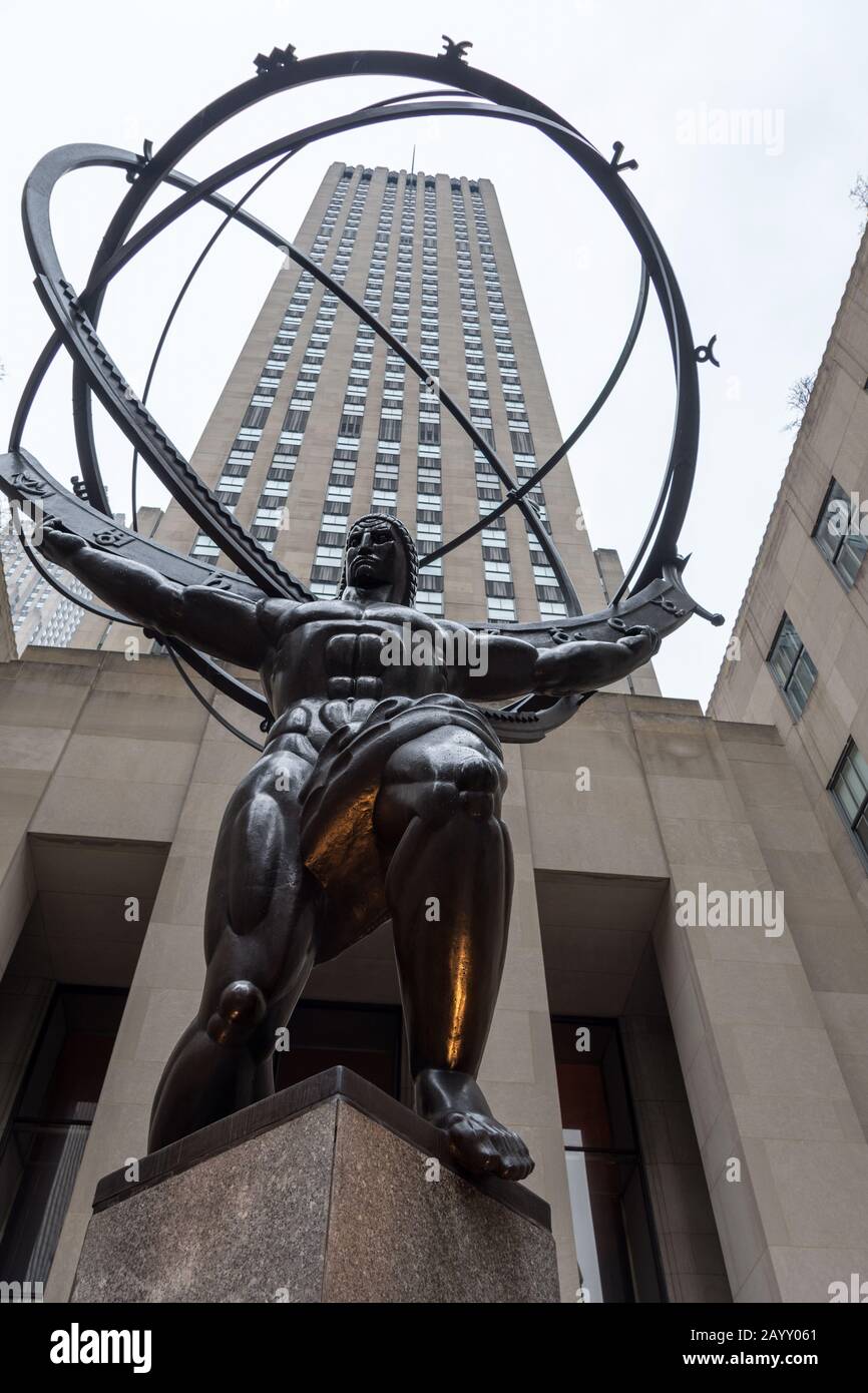 NEW YORK CITY - MARCH 28: The Statue of Atlas holding the celestial ...