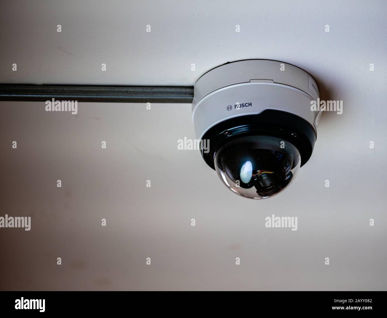Moscow, Russia - February 8, 2020: Dome surveillance camera in a ...