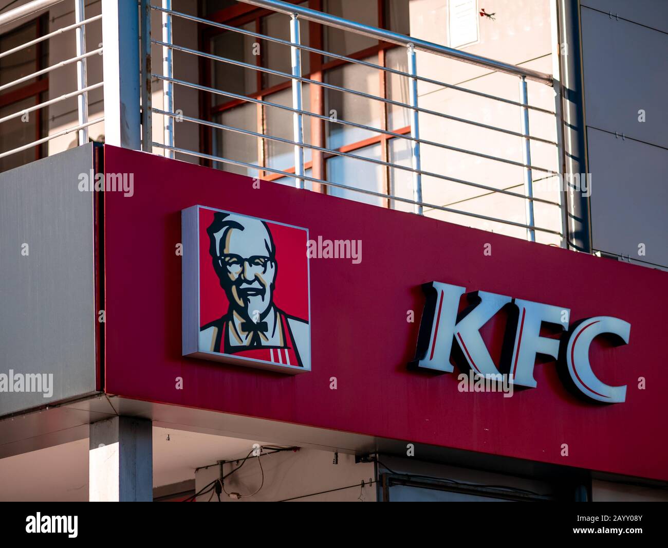 Moscow, Russia - February 8, 2020: Signboard of a fast-food restaurant ...