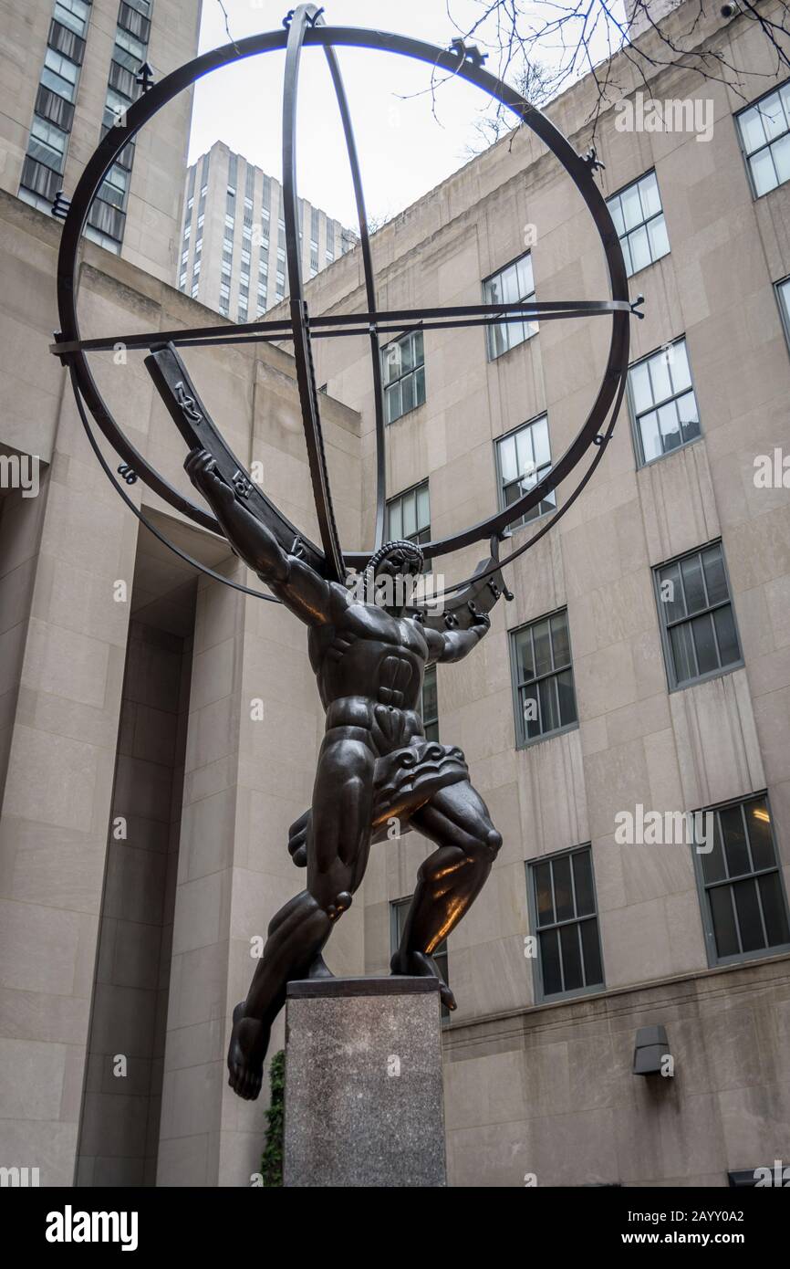 NEW YORK CITY - MARCH 28: The Statue of Atlas holding the celestial ...