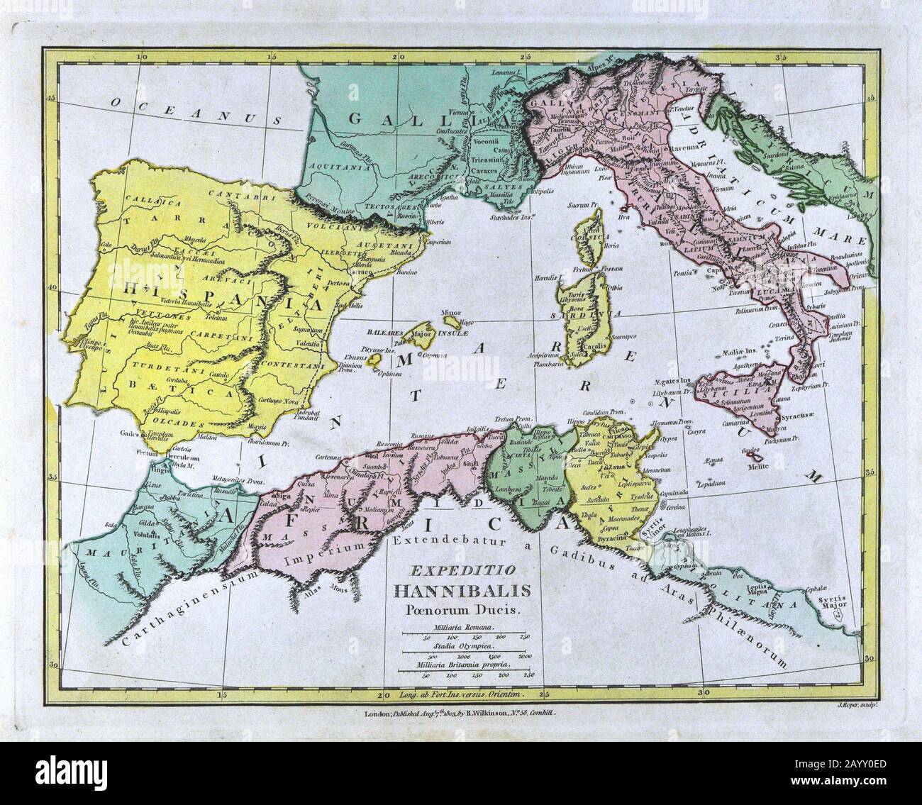1808 Wilkinson Map Hannibal Route Europe Alps Hispania Gallia Italy ...