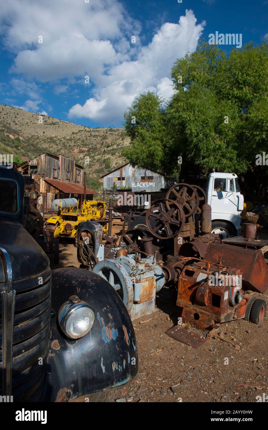 Old mining equipment, cars and trucks at the historic Gold King Mine ...