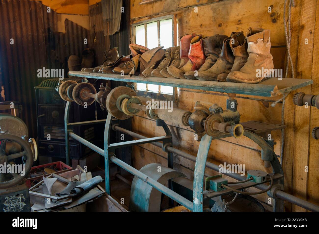 The interior of a shoemaker shop at the historic Gold King Mine and ...