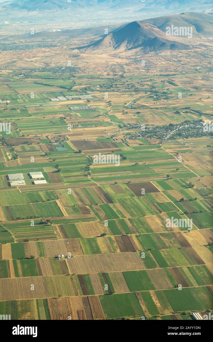 Oaxaca, Mexico - An aerial view of irrigated farm land near the Atoyac ...