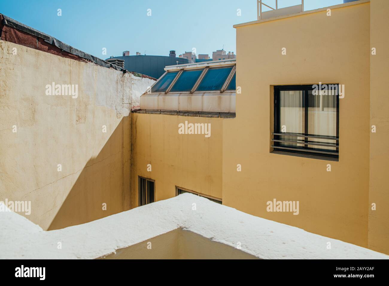 Skylight outside a Mediterranean building at noon from the rooftop ...