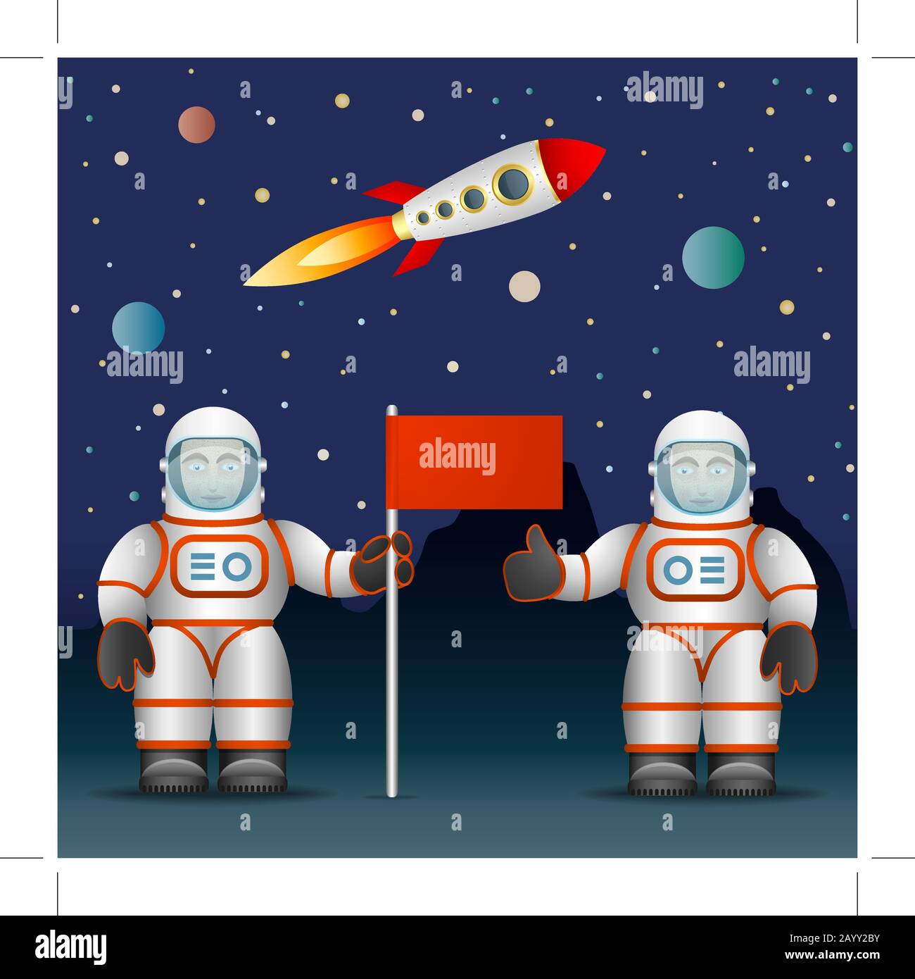 Astronauts on the planet s surface a flag. Space and Astronautics. The ...