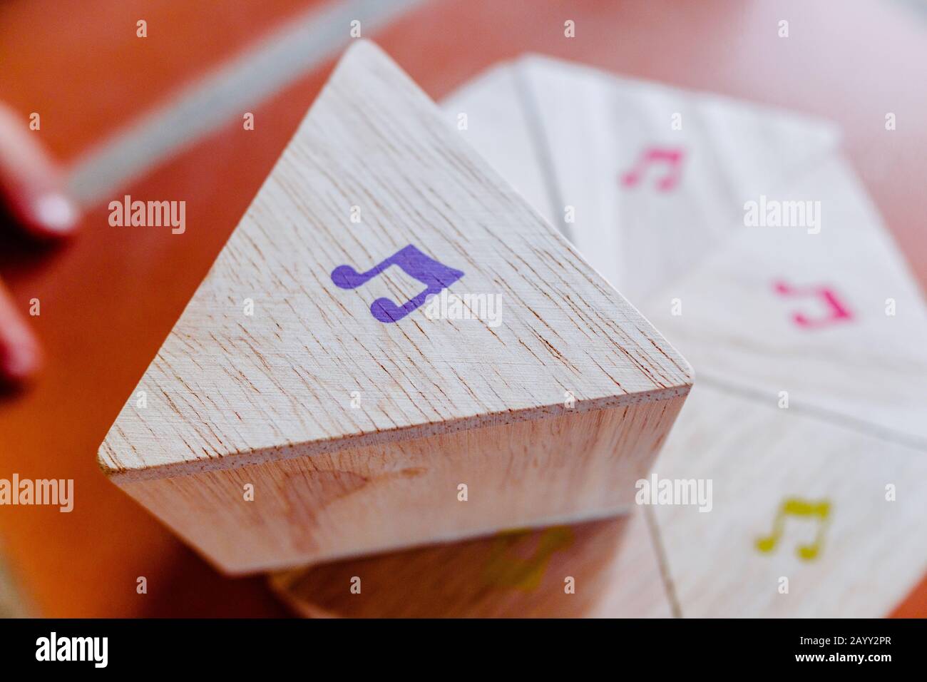 Wooden block with musical notes to learn children music theory Stock ...