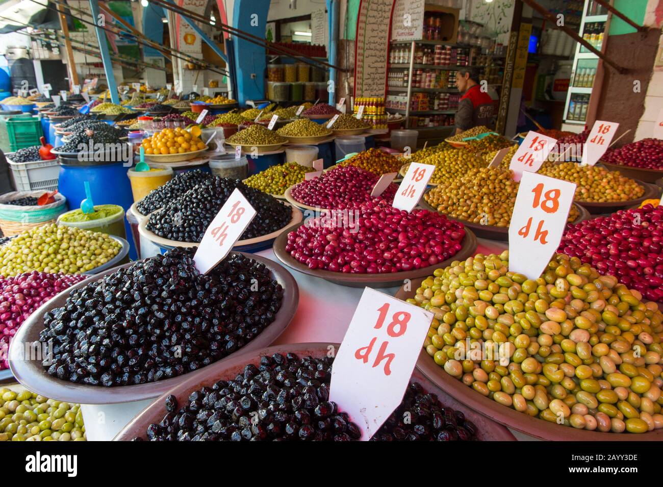 Display of olives for sale in the souk of Habous, one of the ...