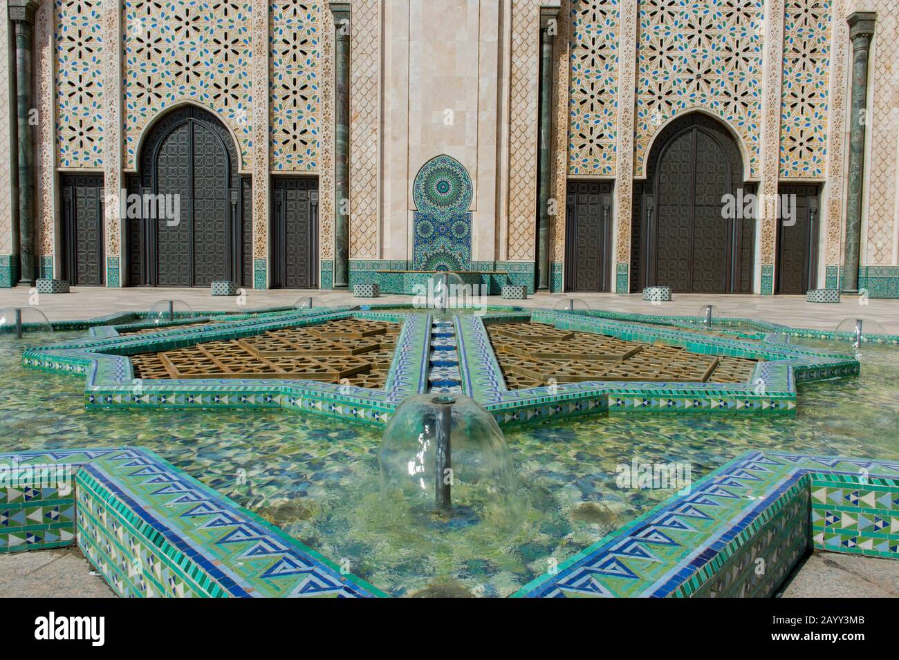 A fountain at the Hassan II Mosque or Grande Mosquee Hassan II in ...