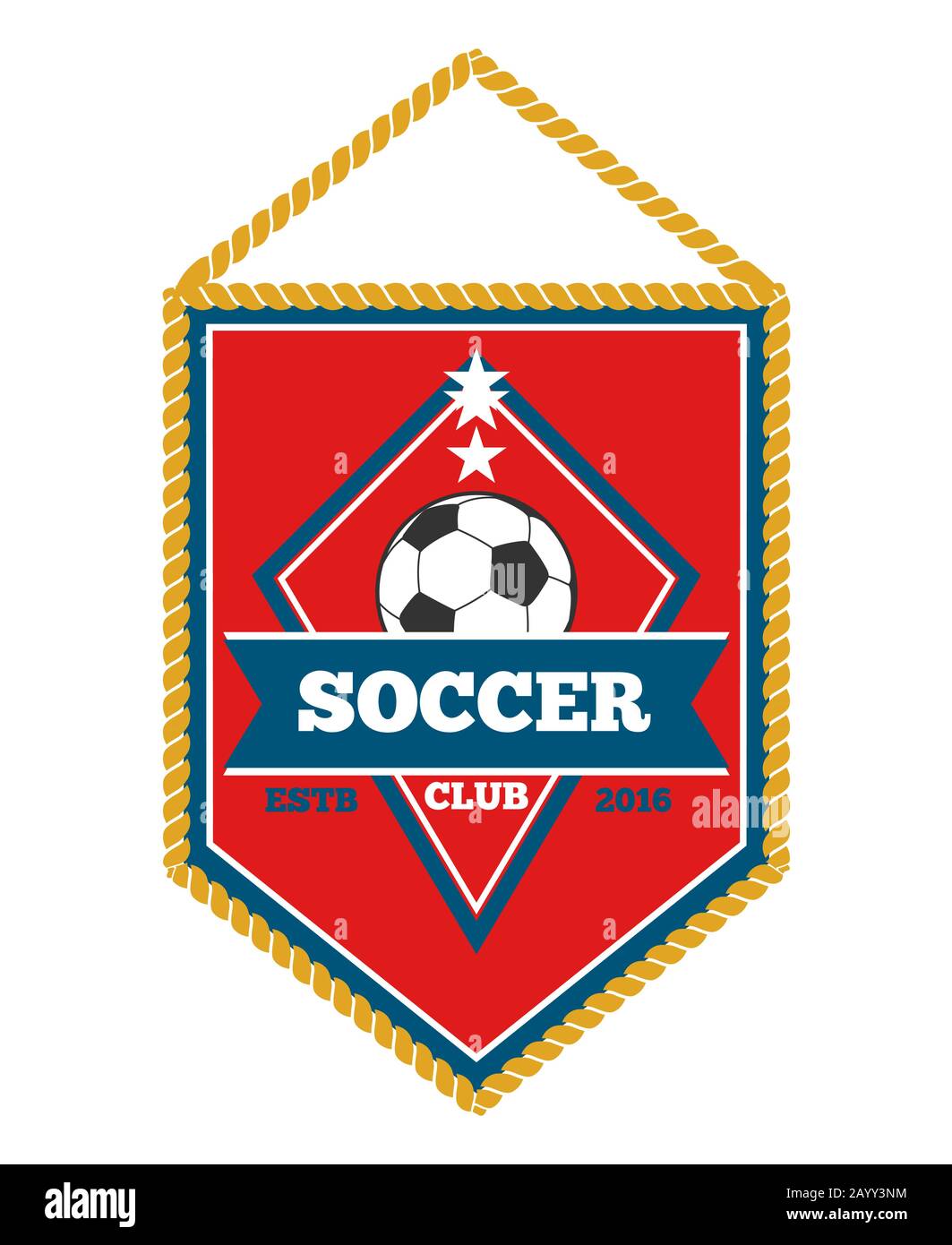 Red soccer pennant isolated white. Football flag and sport banner ...