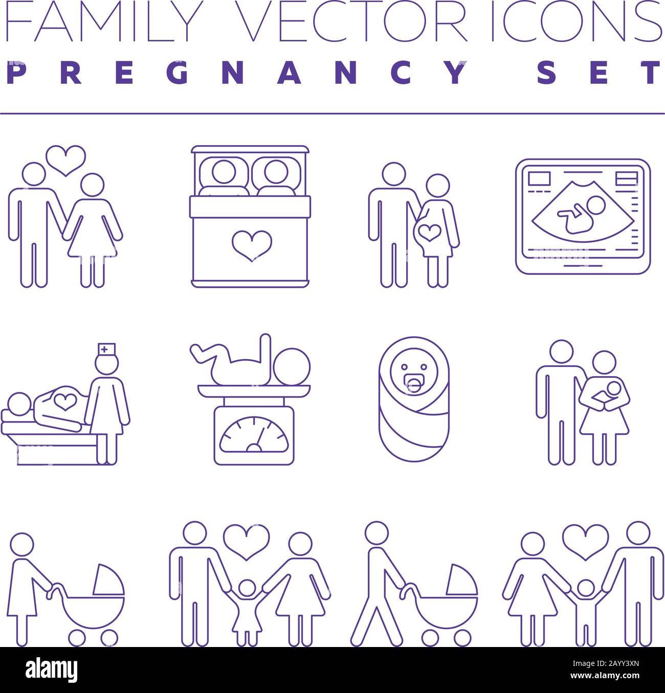 Family health care and pregnancy medicine thin line vector icons ...