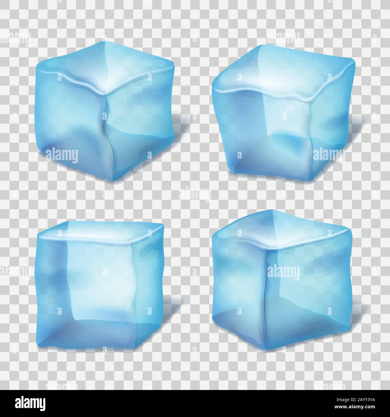 Transparent blue ice cubes in plaid background. Realistic ice in cube ...
