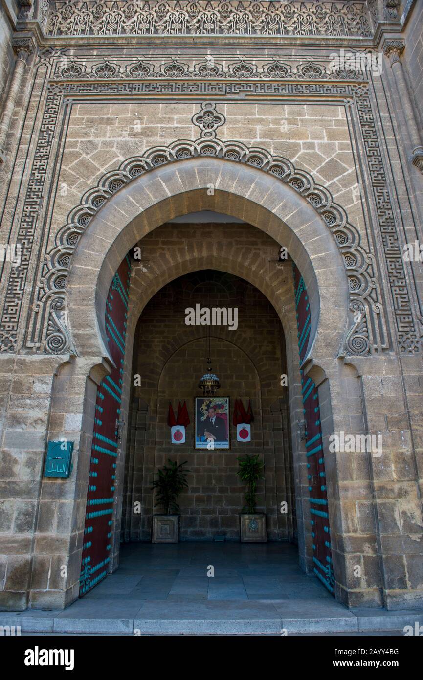 Entrance to the Mahkama du Pacha, a working courthouse, in Habous, one ...
