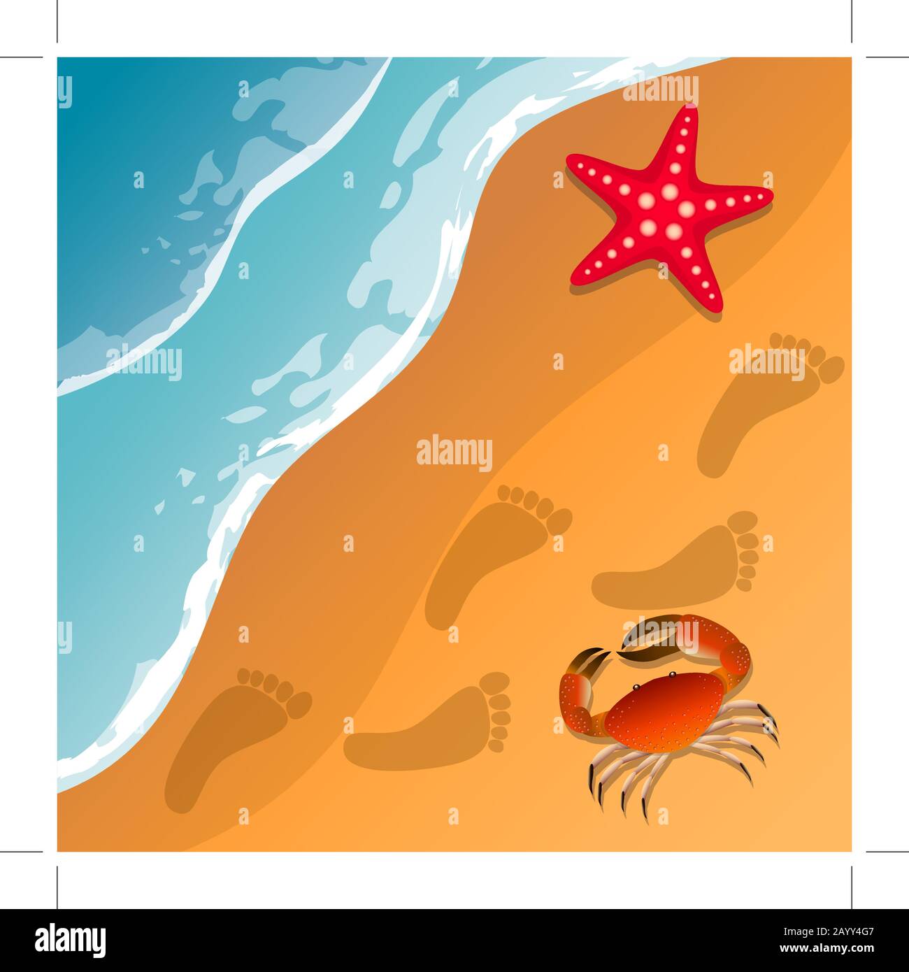 Illustrations at the beach theme. Summer vacation by the sea. Crab and ...