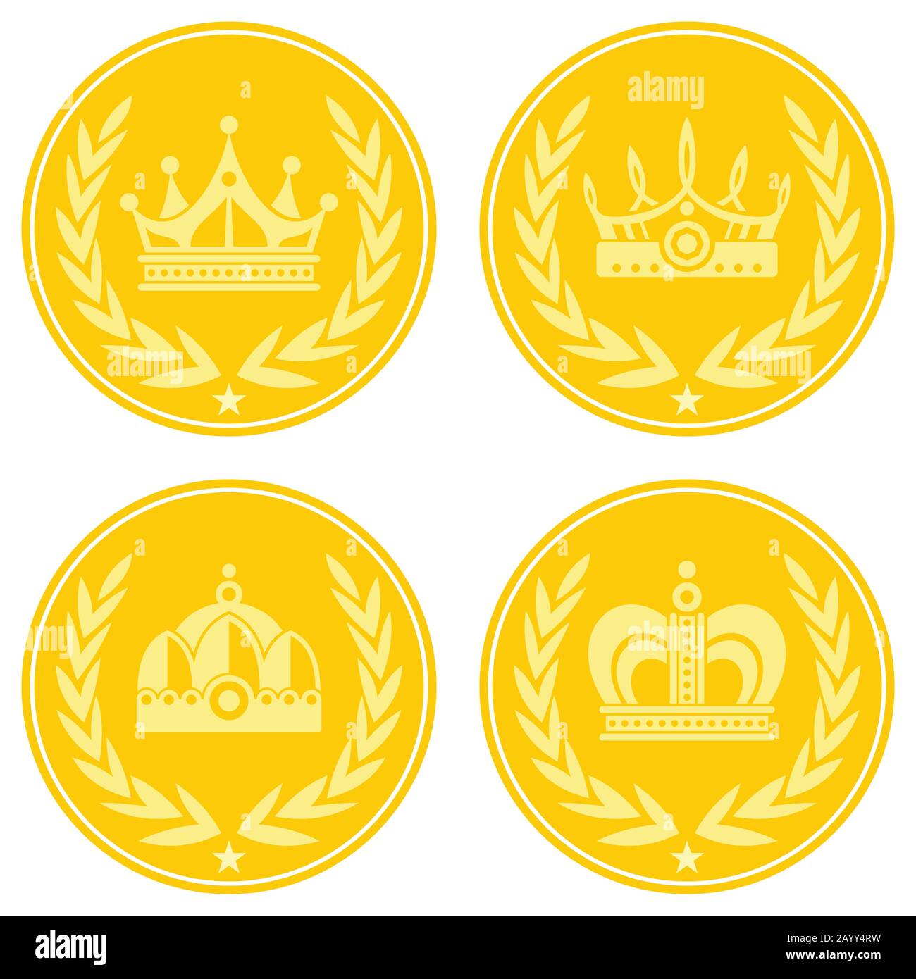 Yellow coin icons with crown on white background. Golden coin icon ...