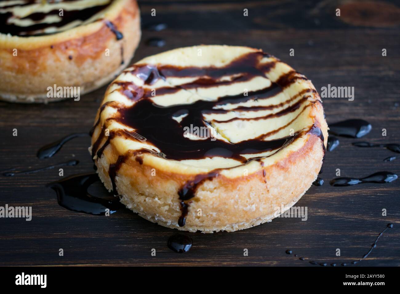 Mini Cheesecakes with Dark Chocolate Sauce: Pair of individual ...