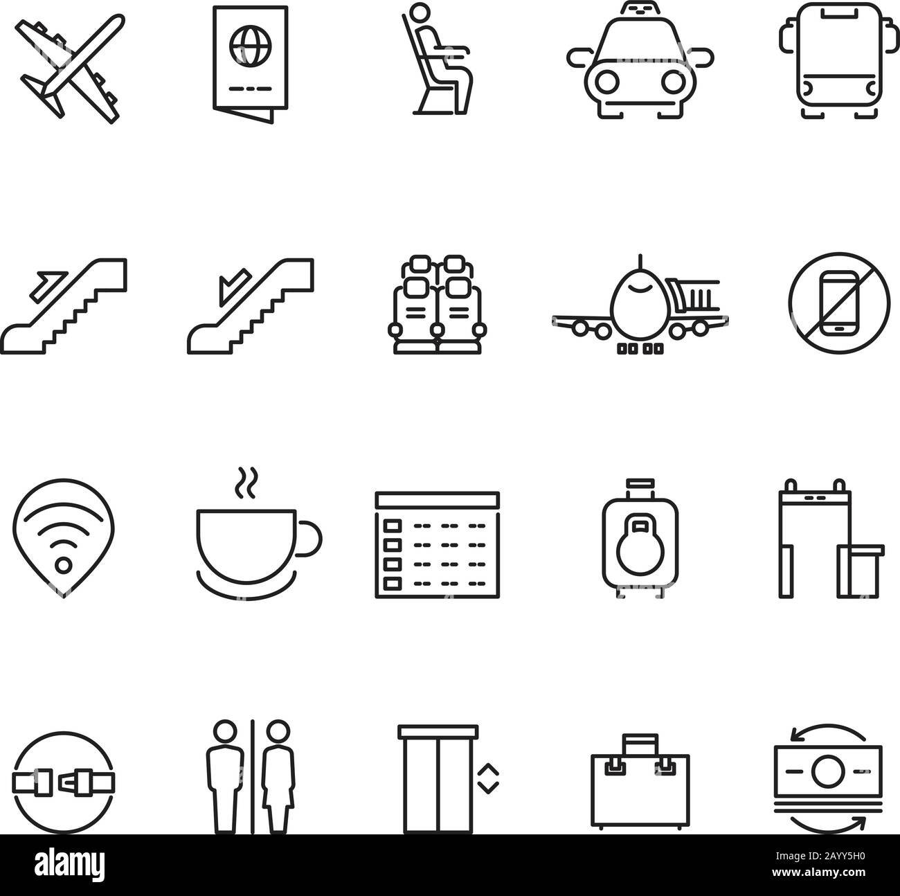 Airport thin line vector icons. Signs for airport wifi and coffee ...