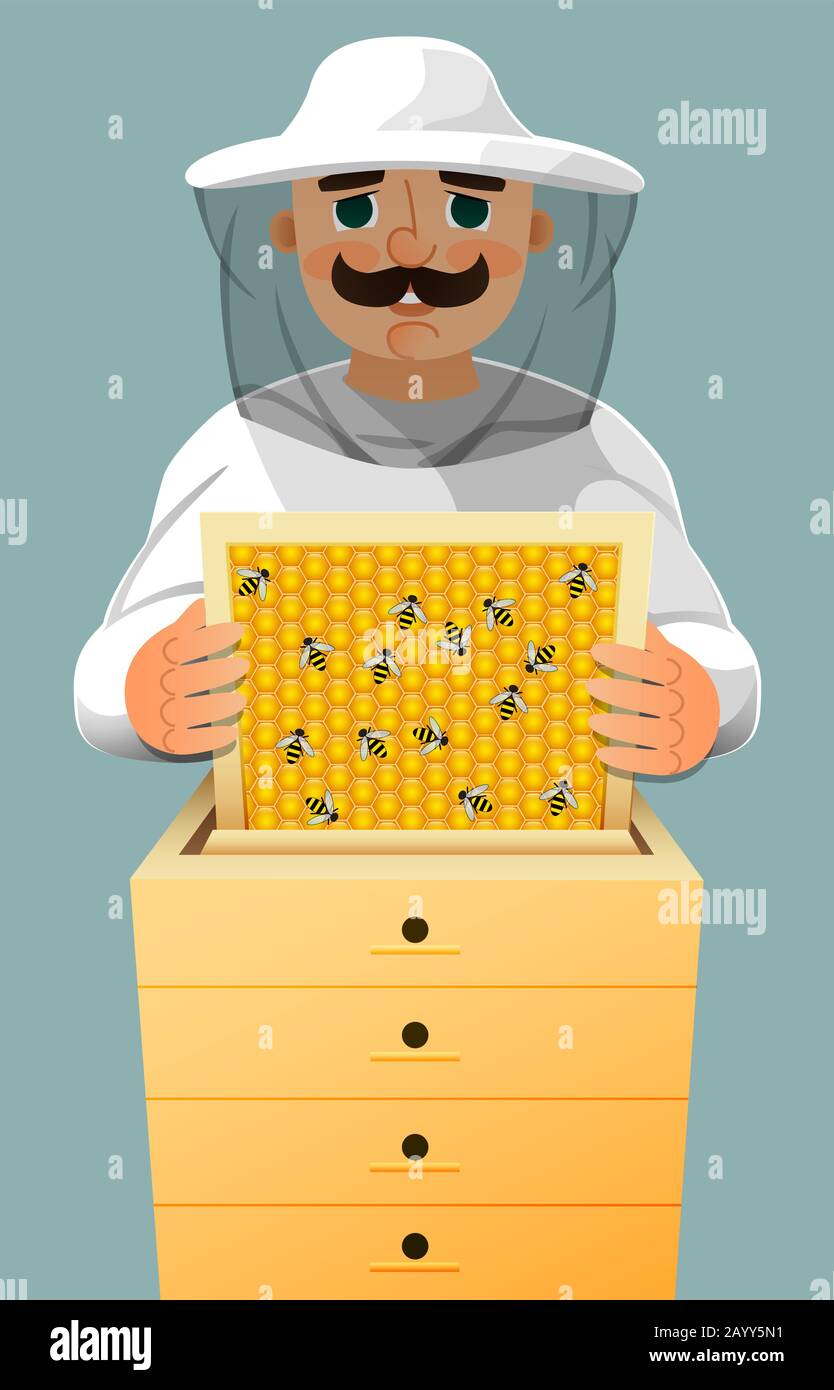 Beekeeper in a white suit. Portrait of a man in a beekeeper suit with a ...