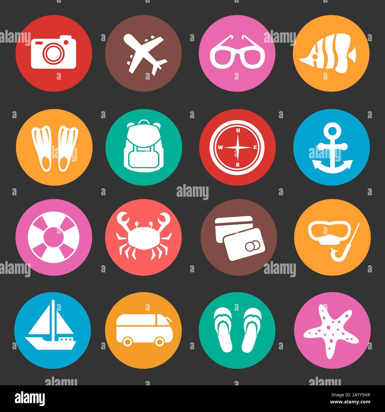 Holiday travel tourism vector icons. Summertime icon for travel holiday ...