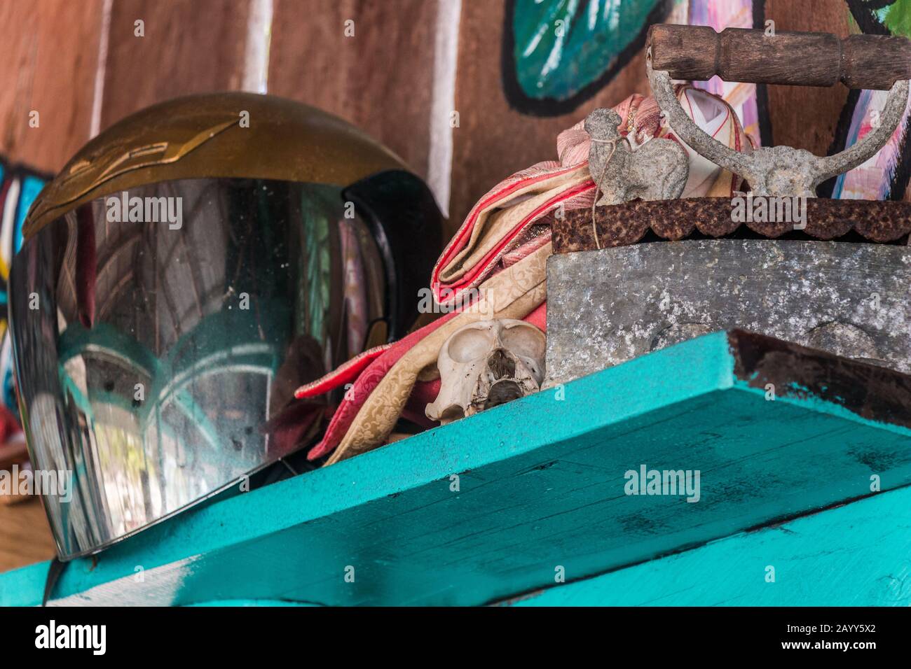 Old random stuff on a shelf Stock Photo - Alamy