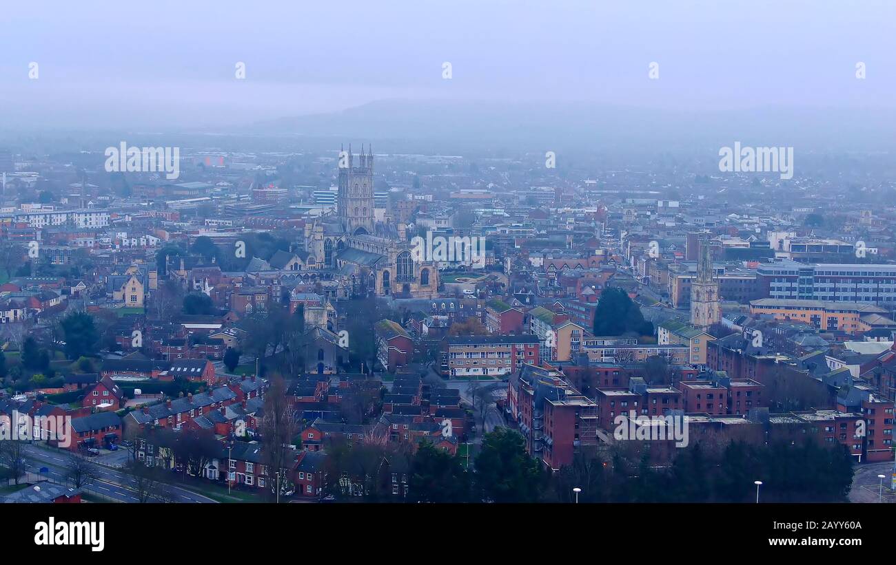 City of Gloucester and Gloucester Cathedral in England - aerial view ...