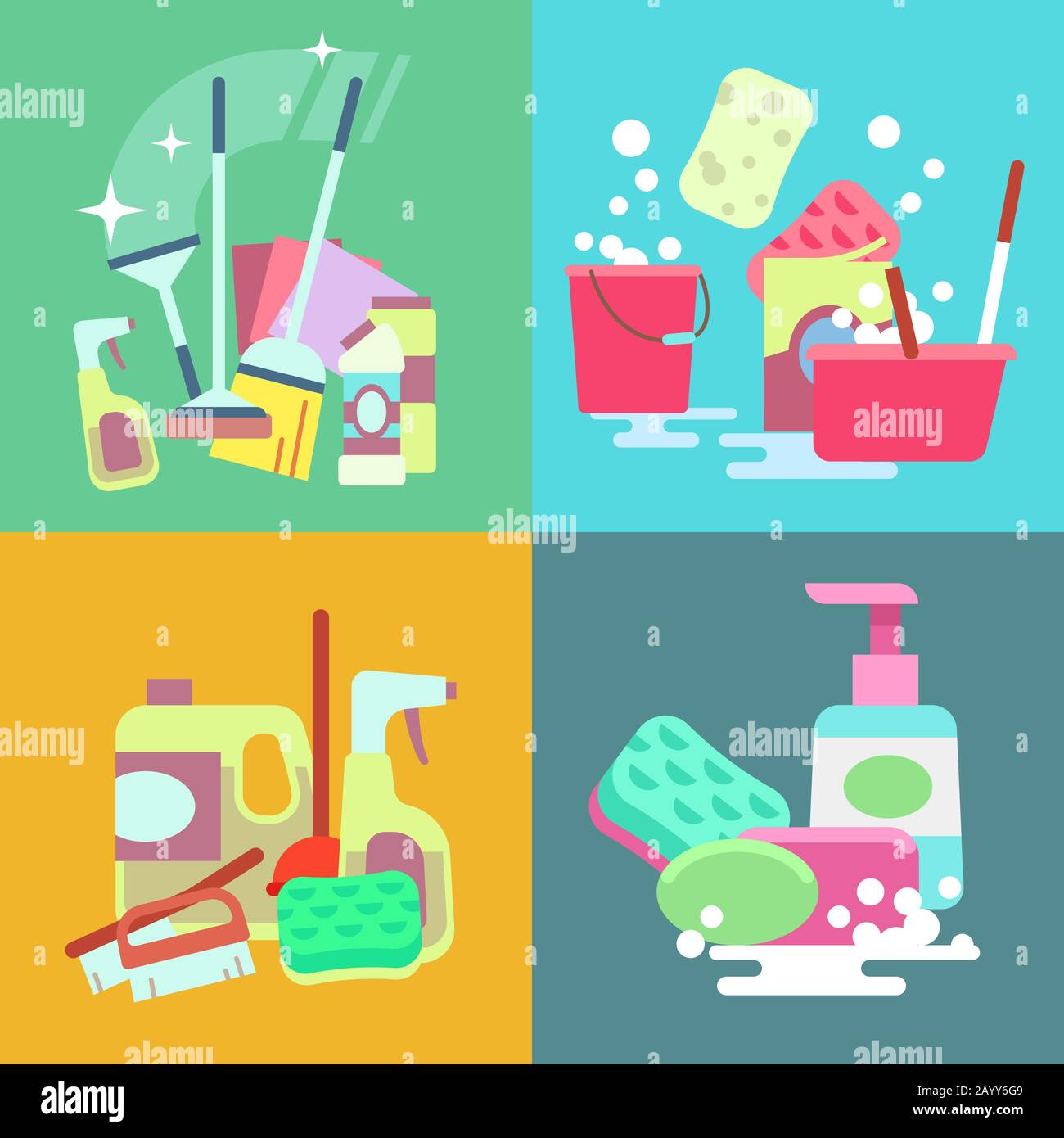 Cleaning service vector concept background set. Sponge and sweep for ...