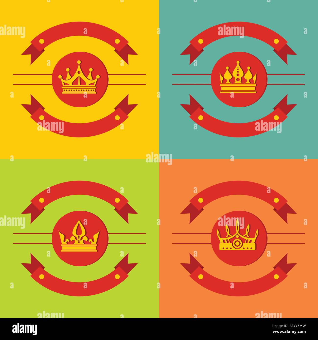 Logo crown icons on color background. Royal element for king, vector ...